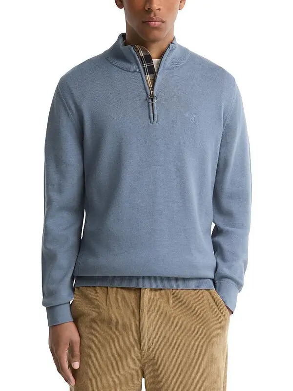 Barbour Cotton Half Zip Knit Pullover Sweater - Tarn Blue