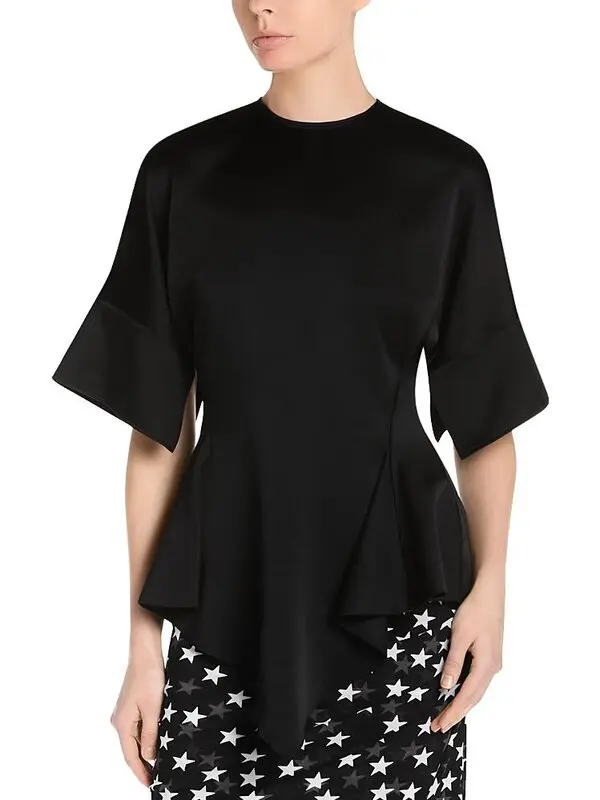 Stella McCartney Ruffled Asymmetric Hem Satin Top - Black