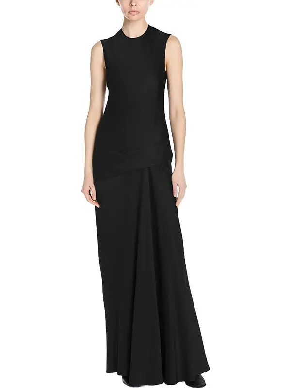 Stella McCartney Round Neck Draped Satin Gown - Black