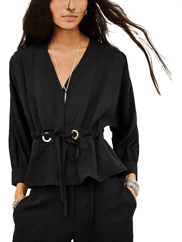 Ba&sh Precila Drawstring Peplum Top - Carbon