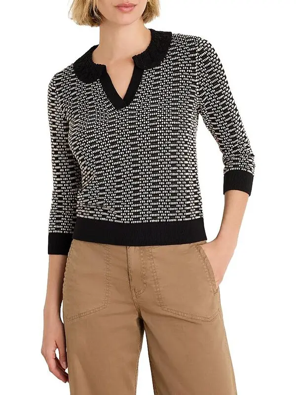 NIC+ZOE Lace Collar Geometric Print Sweater - Black Multi