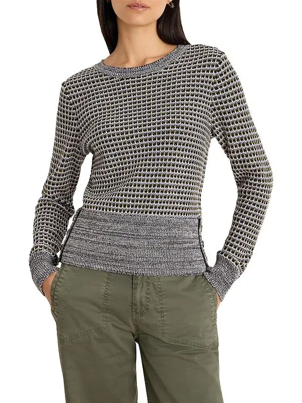 NIC+ZOE Marled Tuck Round Neck Sweater - Blue Multi