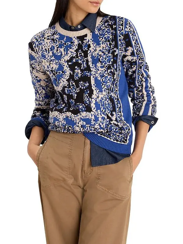 NIC+ZOE Bandana Jacquard Print Sweater - Blue Multi
