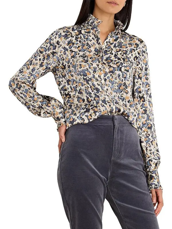 NIC+ZOE Gilded Flakes Ruffle Trim Shirt - Neutral Multi