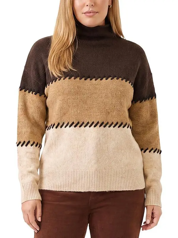 Karen Kane Size Whipstitched Colorblocked Sweater - Brown