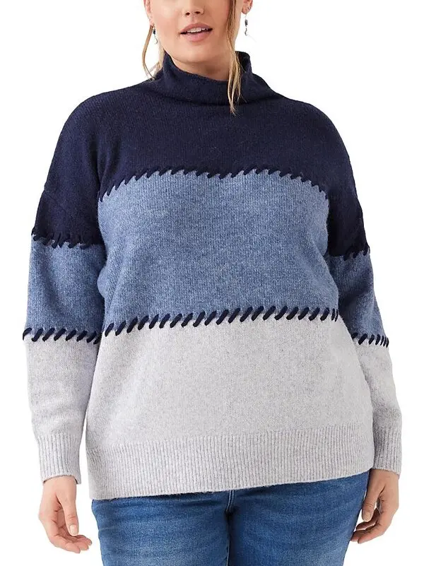 Karen Kane Size Whipstitched Colorblocked Sweater - Navy