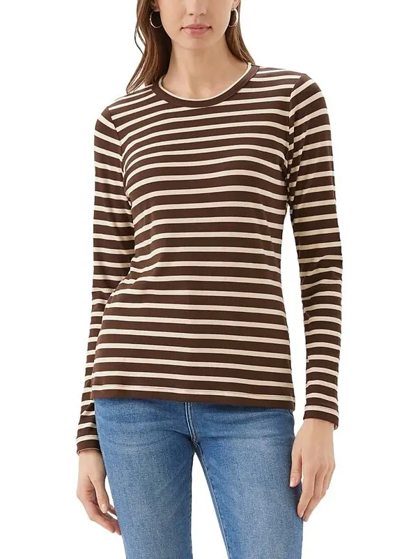 Karen Kane Striped Crewneck Long Sleeve Top - Chocolate