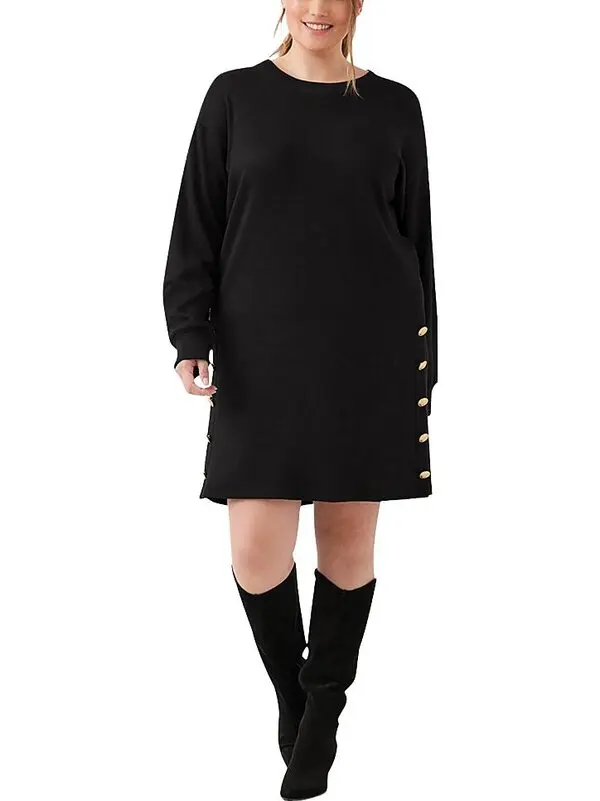 Karen Kane Round Neck Side Button Dress - Black