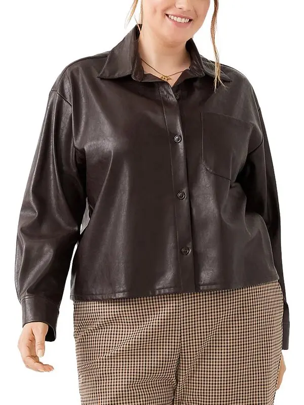 Karen Kane Faux Leather Long Sleeve Shirt - Chocolate