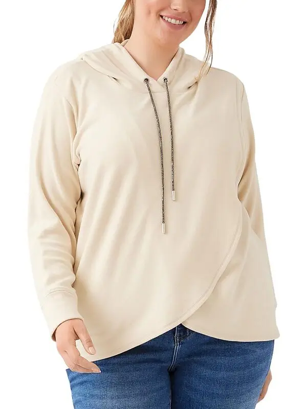 Karen Kane Rhinestone Drawstring Crossover Sweatshirt - Ecru