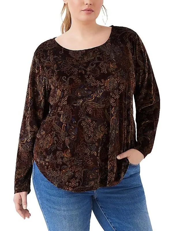 Karen Kane Long Sleeve Velvet Burnout Top - Chocolate