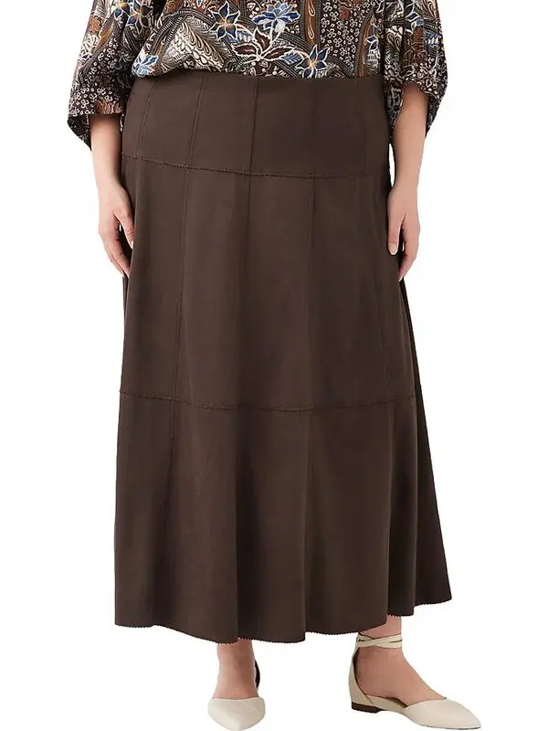 Karen Kane Tiered Faux Suede Maxi Skirt - Brown