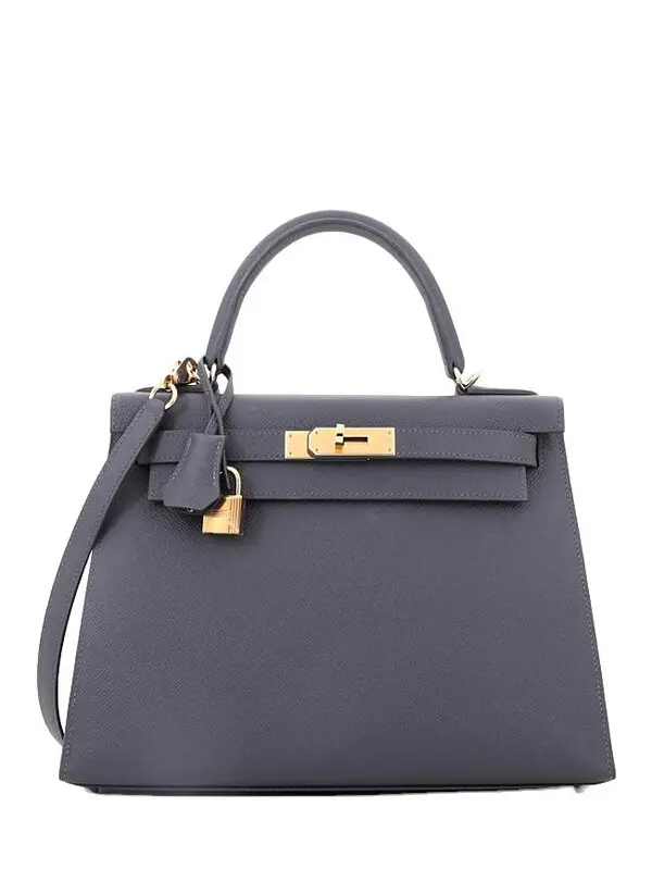 Hermès Kelly 28 Permabrass Epsom Leather Shoulder Bag - Gris Misty