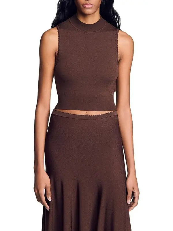 Sandro Giovi Knit Cropped Top - Brown