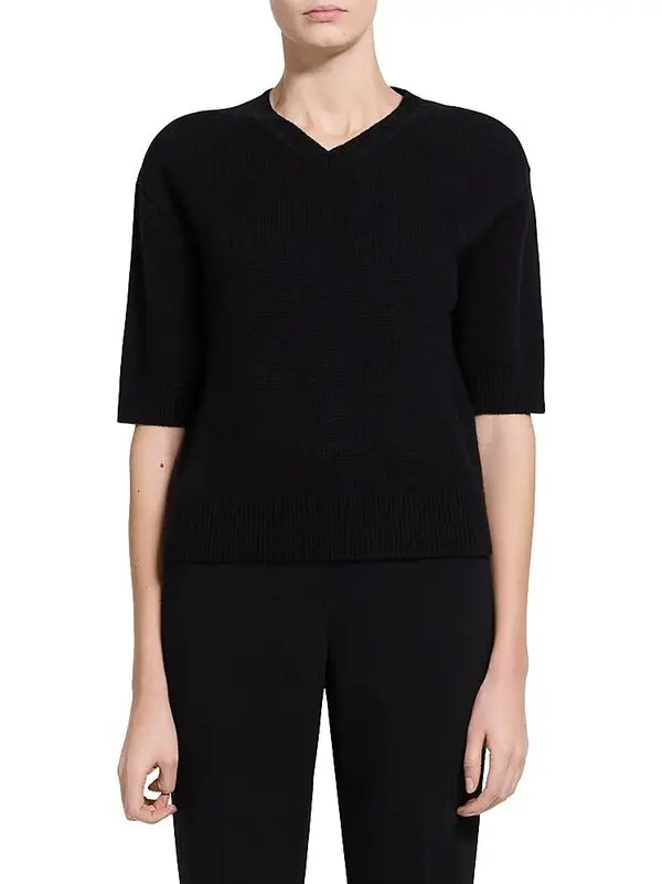 Theory Crop V Cashmere Tee - Black