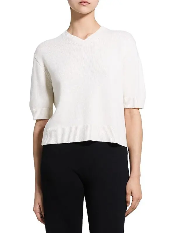 Theory Crop V Cashmere Tee - Ivory