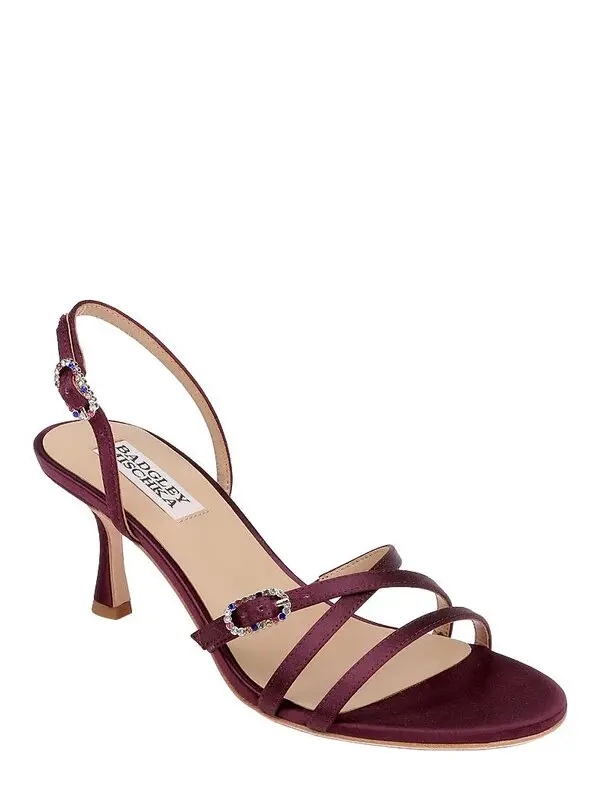 Badgley Mischka Yukon Embellished Buckle Sandals - Cherry Satin
