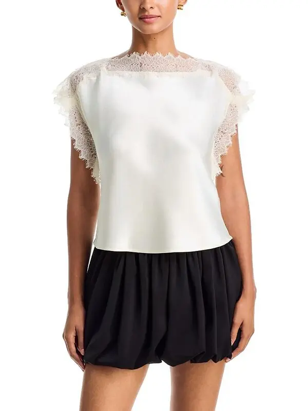 Aqua Lace Trim Satin Top Exclusive - Ivory