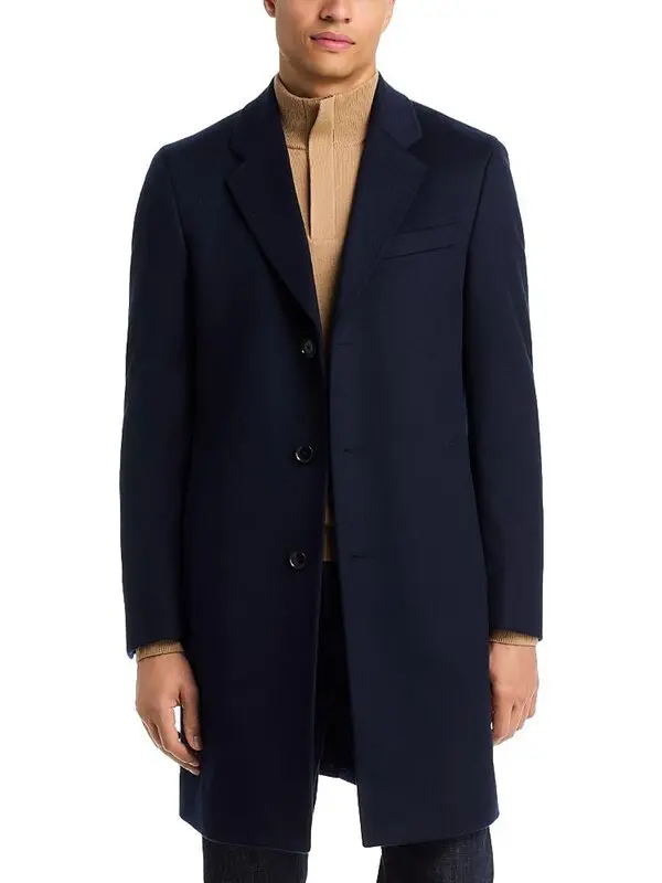 BOSS Hyde Slim Fit Wool Blend Coat - Navy