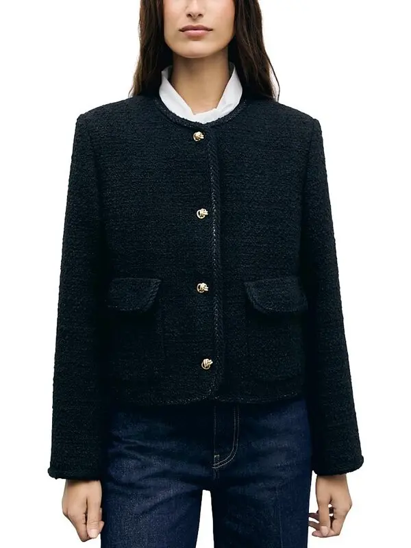 Gerard Darel Judye Tweed Button Front Jacket - Black