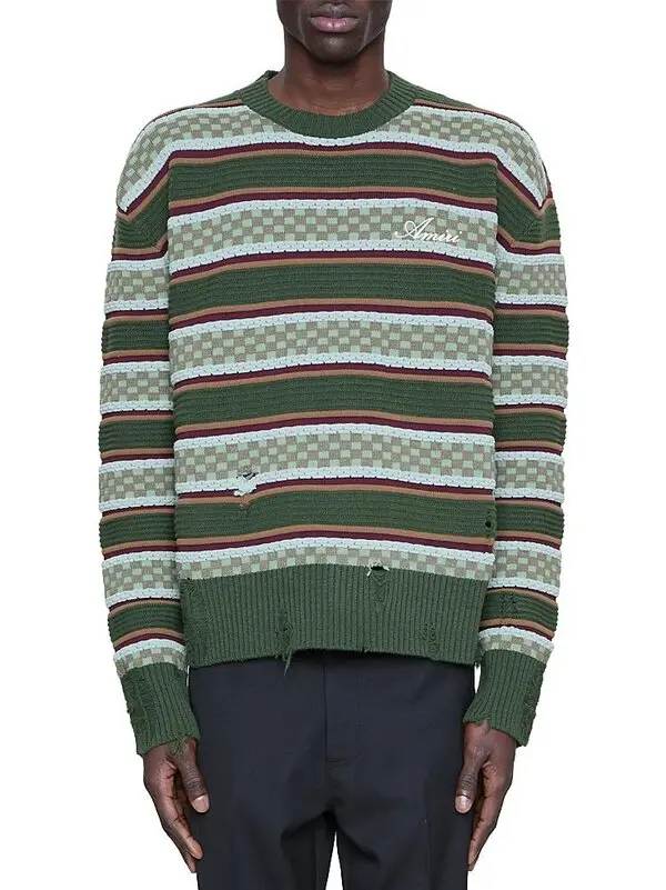 Amiri Western Logo Striped Sweater - Coffee