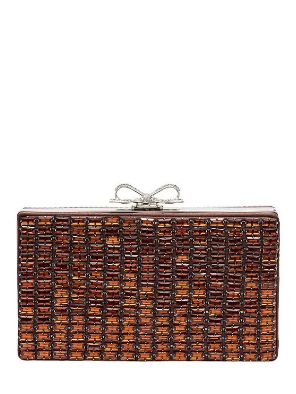 SELF-PORTRAIT Mini Crystal Chainmail Clutch - Brown