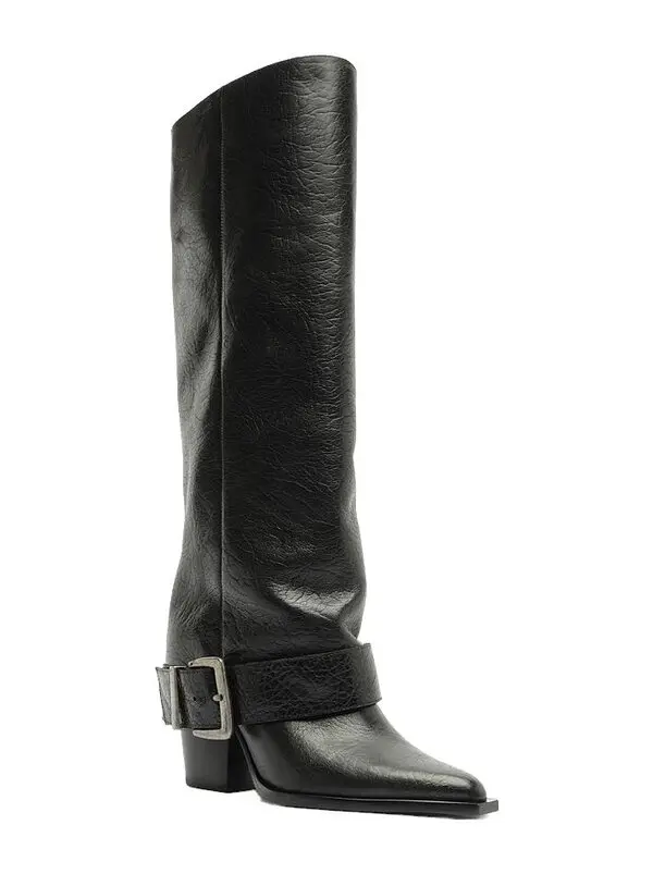 Schutz Parker Up Knee High Leather Moto Boots - Black