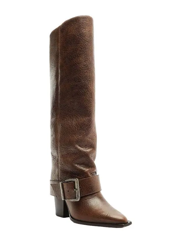 Schutz Parker Up Knee High Leather Moto Boots - Desert Brown