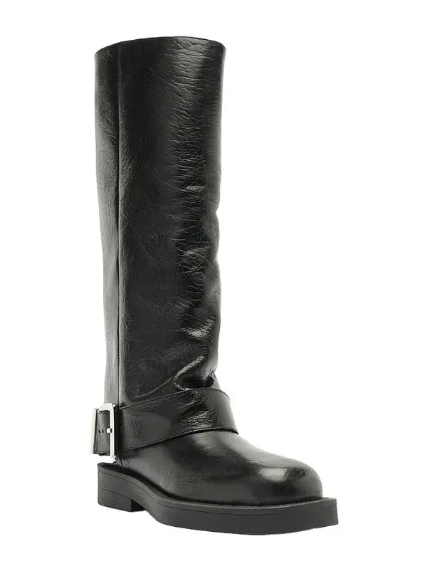 Schutz Patrice Up Leather Moto Knee High Boots - Black