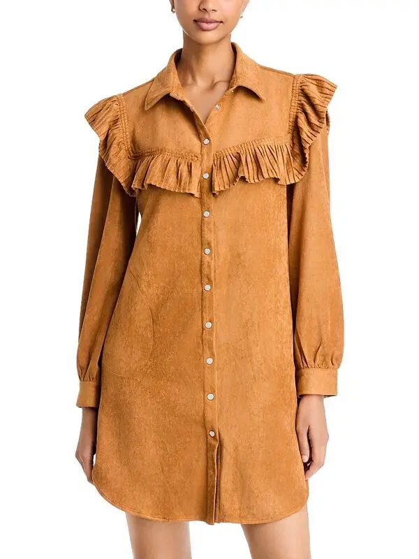 AREA STARS Parker Ruffled Button Front Dress - Tan