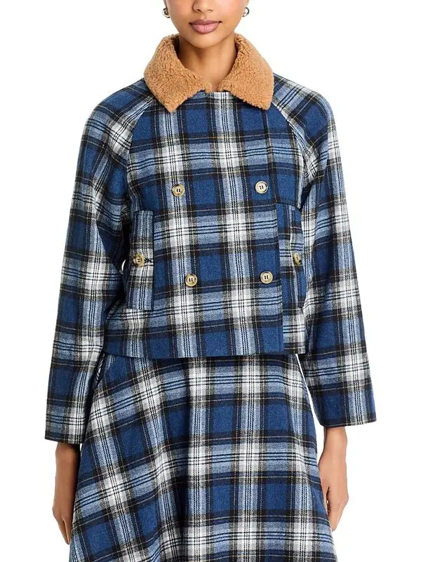AREA STARS Landon Printed Double Breasted Jacket - Blue Plaid