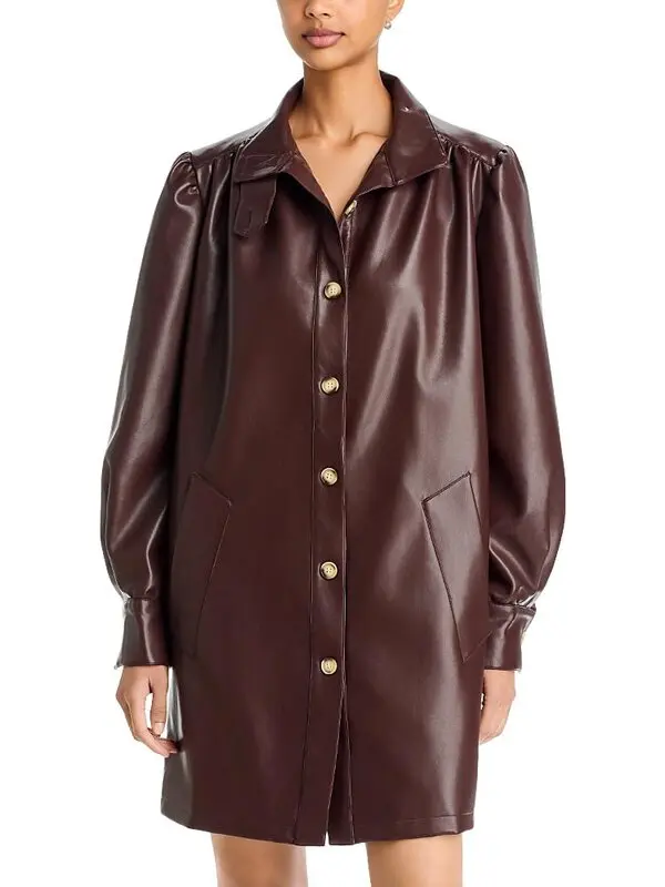 AREA STARS Wren Faux Leather Button Front Dress - Brown
