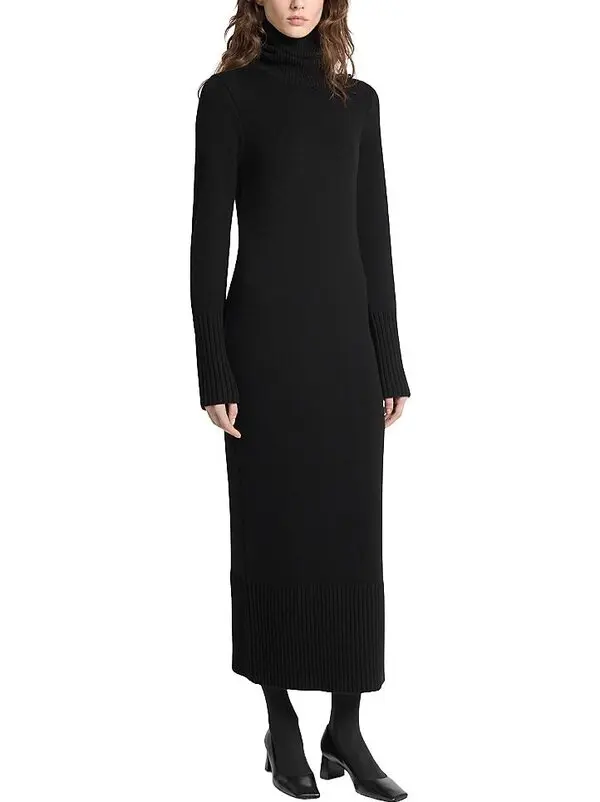 Michael Kors Merino Wool Turtleneck Long Sleeve Dress - Black