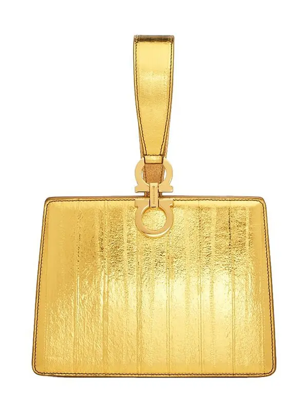 FERRAGAMO Small Metallic Leather Clutch - Gold