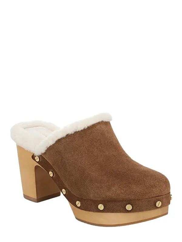 Veronica Beard Larken Shearling Lined Platform Clogs - Chestnut