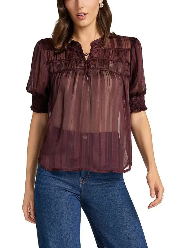 MATTY M Indie Smocked Metallic Top - Licorice