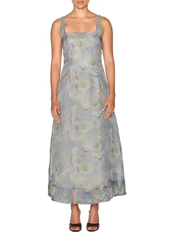LIA COHEN Self Love Floral Silk Organza A-line Dress - Blue