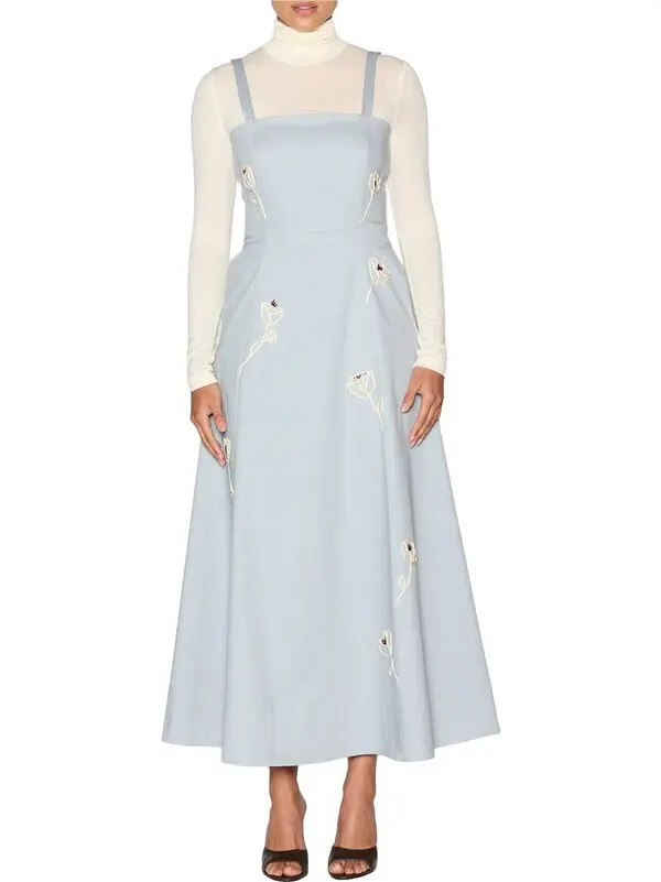 LIA COHEN Embroidered Floral A-line Dress - Blue