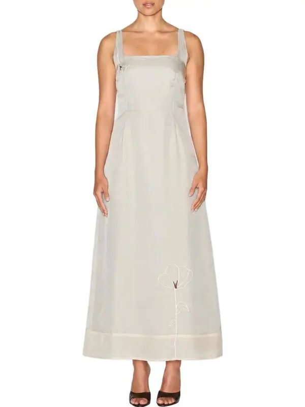 LIA COHEN Self Love Embroidered Silk Organza A-line Dress - Neutral