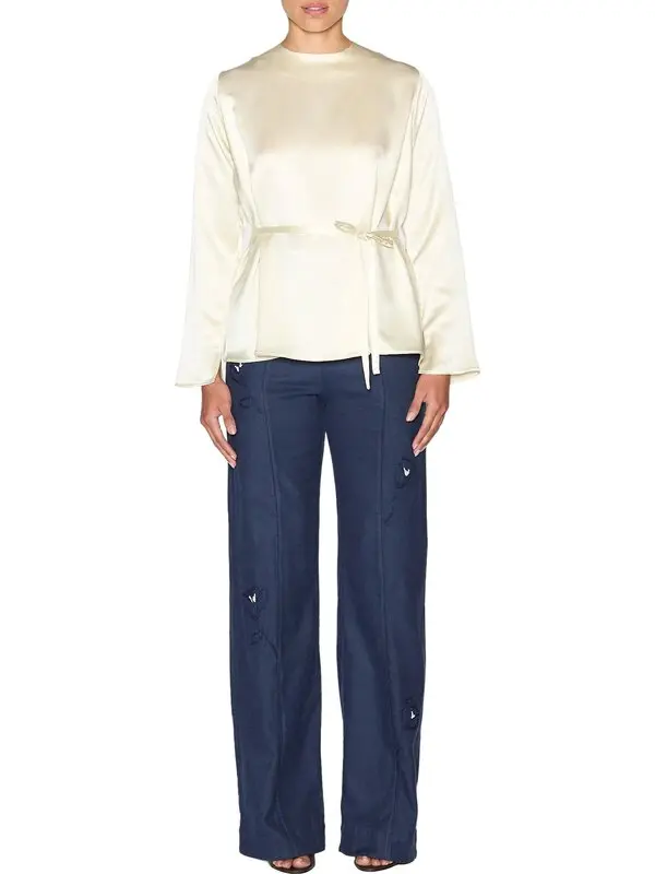 LIA COHEN Intuition Embroidered Floral Straight-leg Pants - Blue