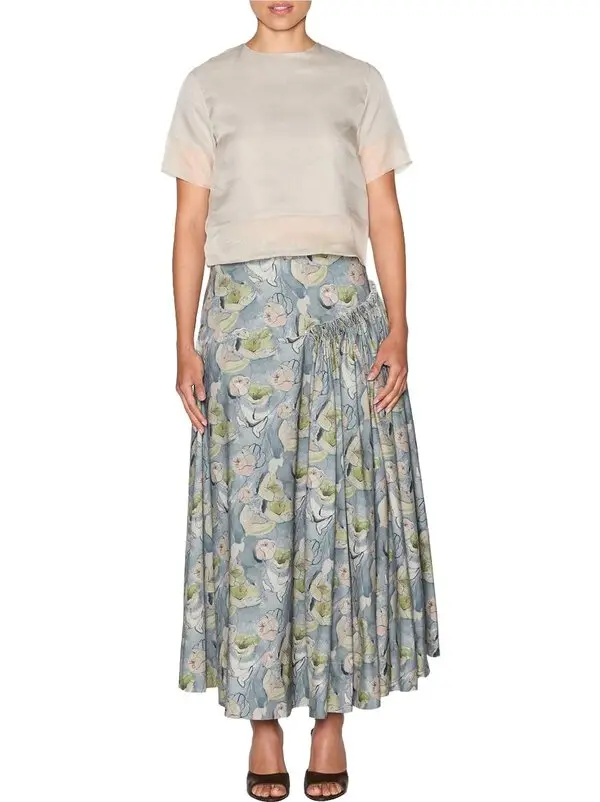 LIA COHEN Heritage Floral Smocked Midi Skirt - Blue