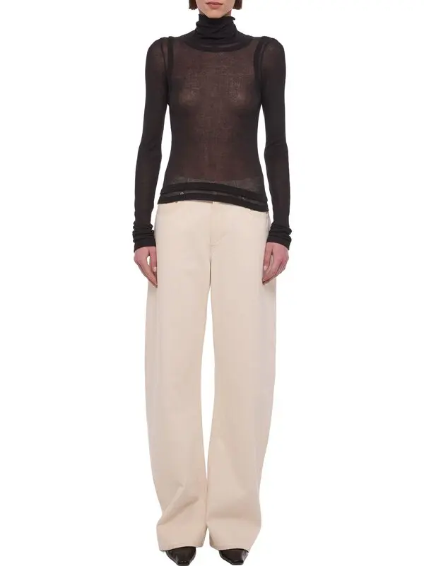 Helmut Lang Sheer Layered Turtleneck Top - Black