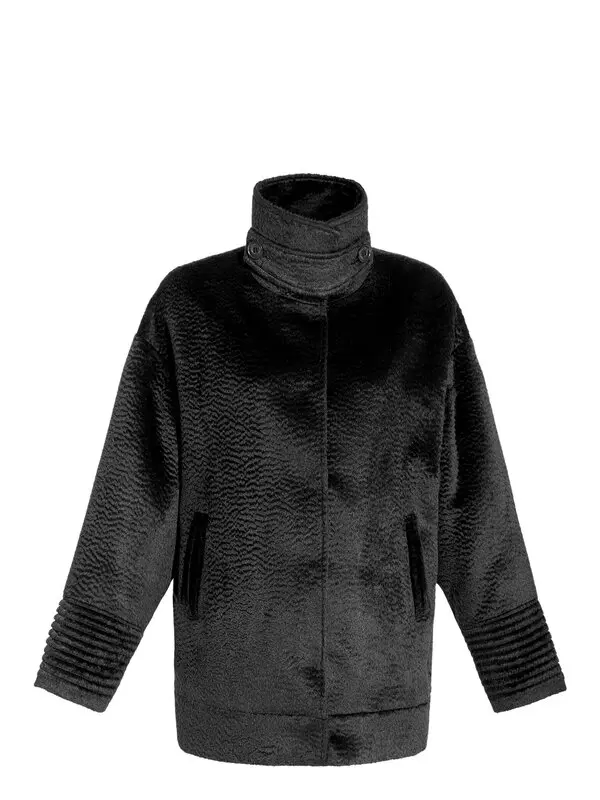 Sentaler Suri Alpaca Stand Collar Aviator Jacket - Black