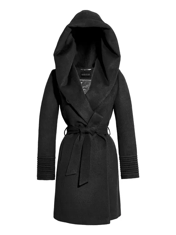 Sentaler Baby Alpaca Hooded Midi Wrap Coat - Black