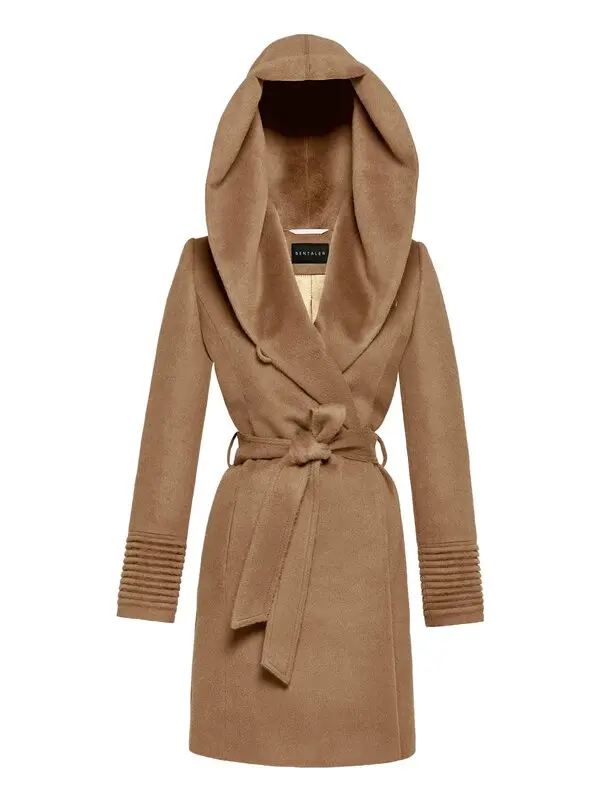 Sentaler Baby Alpaca Hooded Midi Wrap Coat - Brown