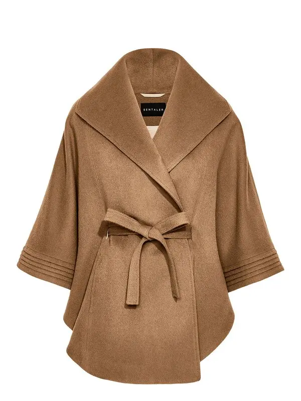 Sentaler Baby Alpaca Belted Shawl Collar Cape - Brown