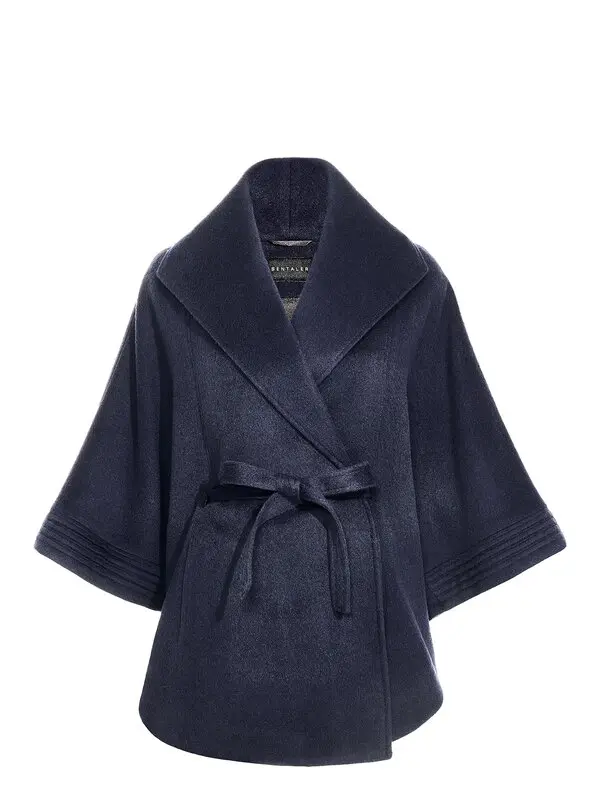Sentaler Baby Alpaca Belted Shawl Collar Cape - Blue
