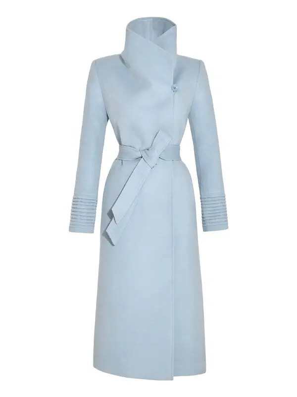Sentaler Baby Alpaca Funnel Collar Maxi Wrap Coat - Blue