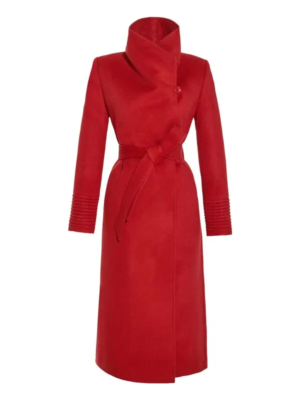 Sentaler Baby Alpaca Funnel Collar Maxi Wrap Coat - Red