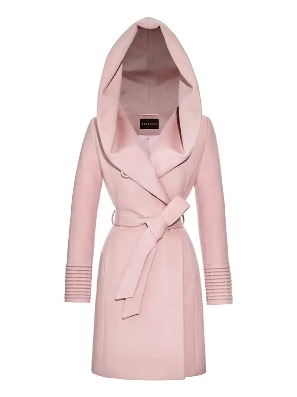 Sentaler Baby Alpaca Hooded Midi Wrap Coat - Pink